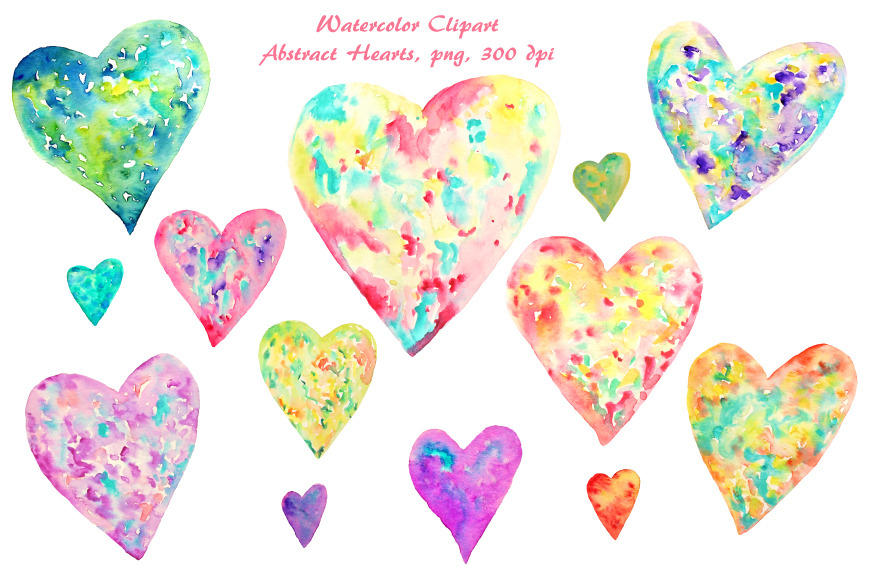 Watercolor Clipart Abstract Hearts, an Illustration by Corner Croft