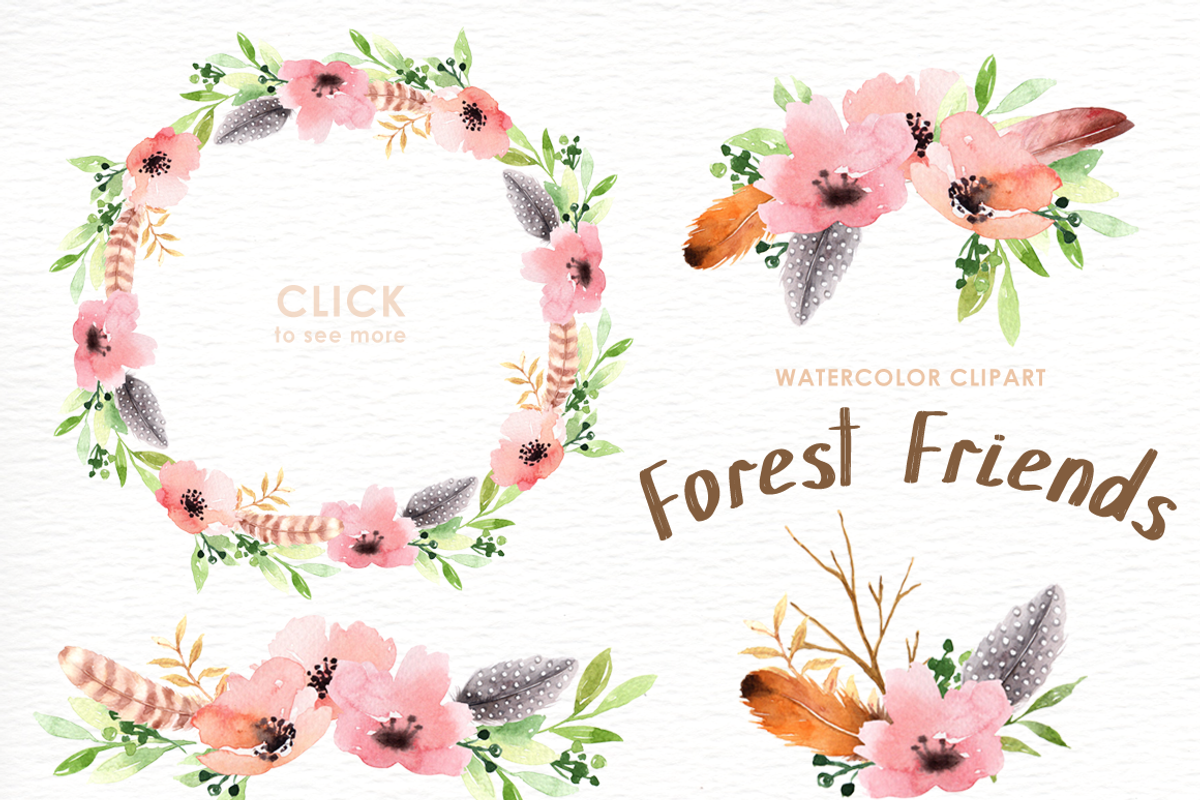 Forest Friends Watercolor Clip Art, an Animal Illustration by everysunsun