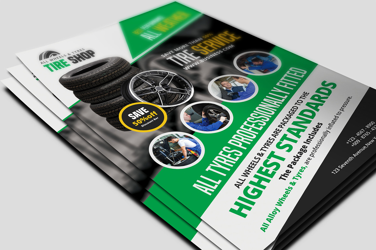 Tires Services Flyer Template, a Flyer Template by AfzaalGraphics
