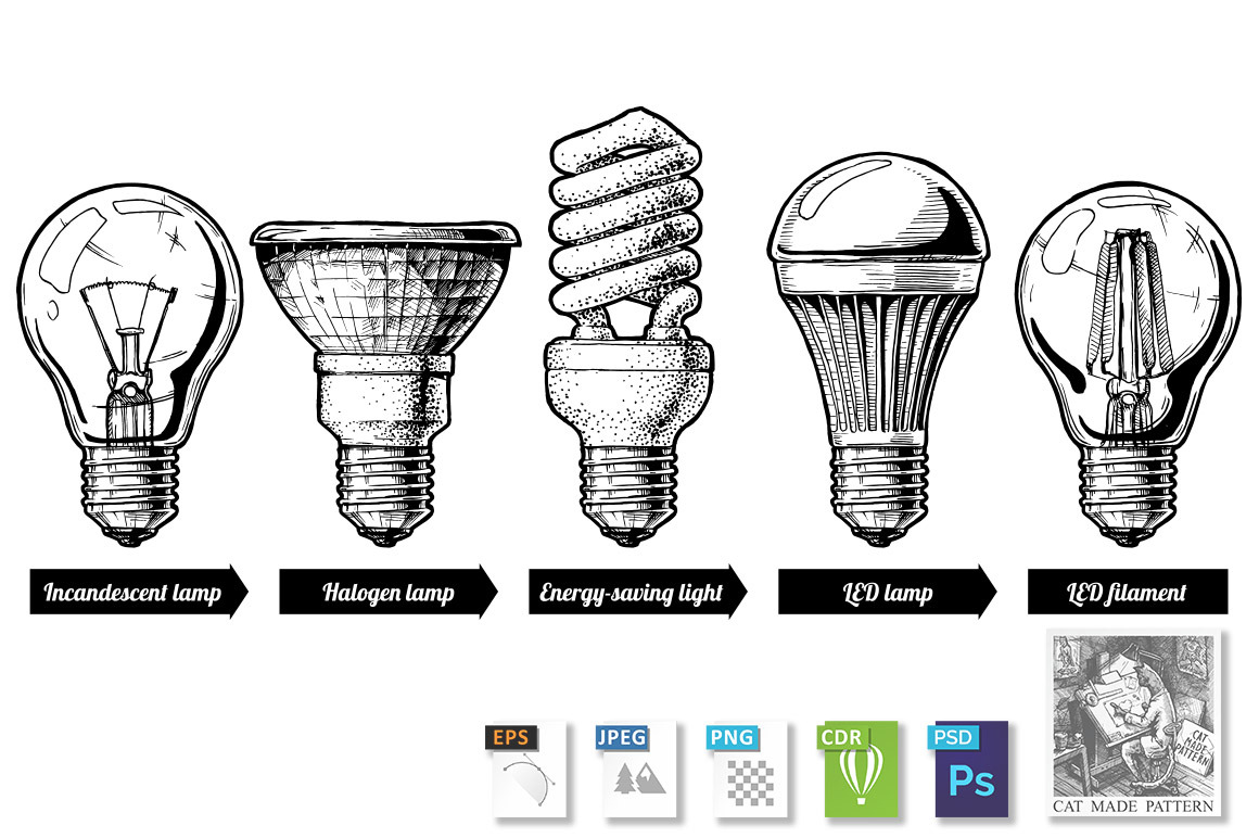 evolution set of light bulb, an Illustration by CatMadePattern