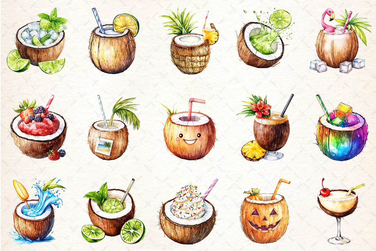 Coconut Drink PNG Clipart, a Seasonal Illustration by Rose Art