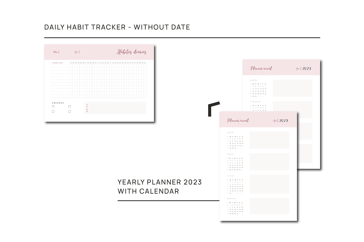 Pink Planner 22/23 without date, a Stationery Template by agarimoestudio