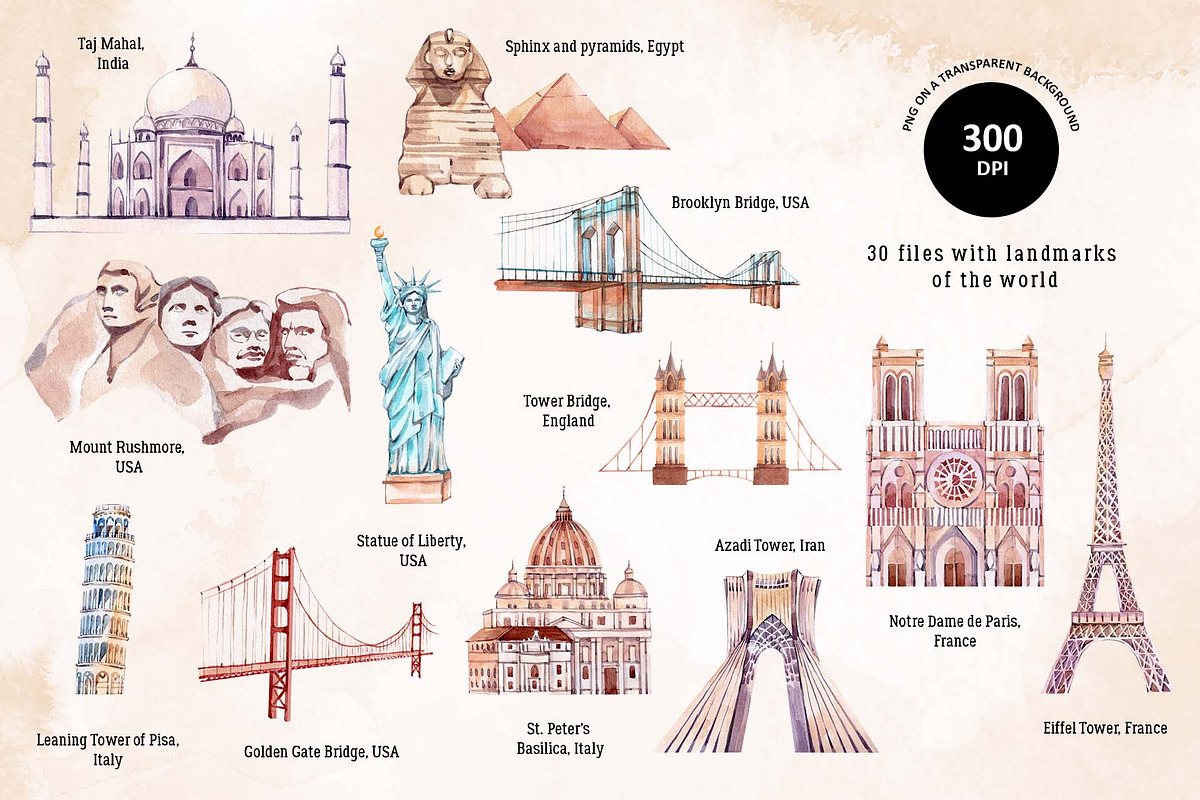 World map with attractions, an Education Illustration by VerAna