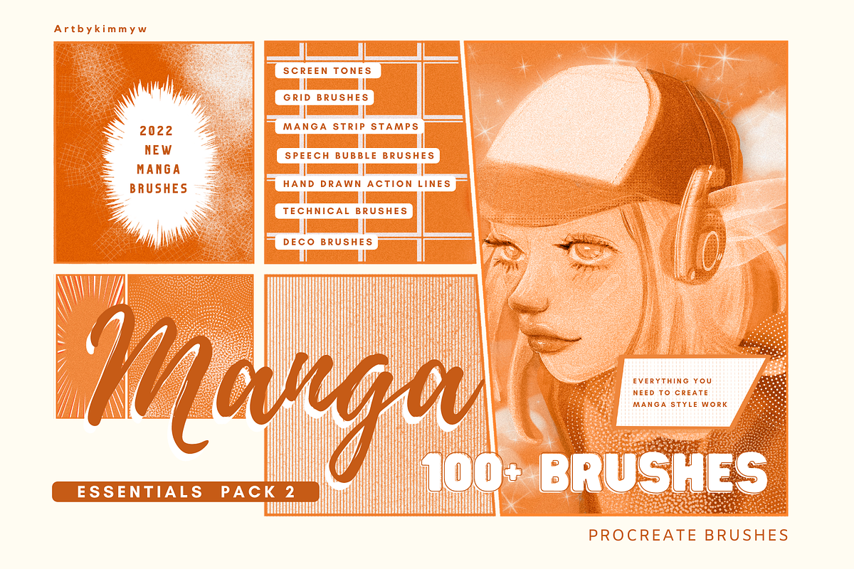 Procreate Manga Essentials Pack 2, a Brush Add-On by Artbykimmyw