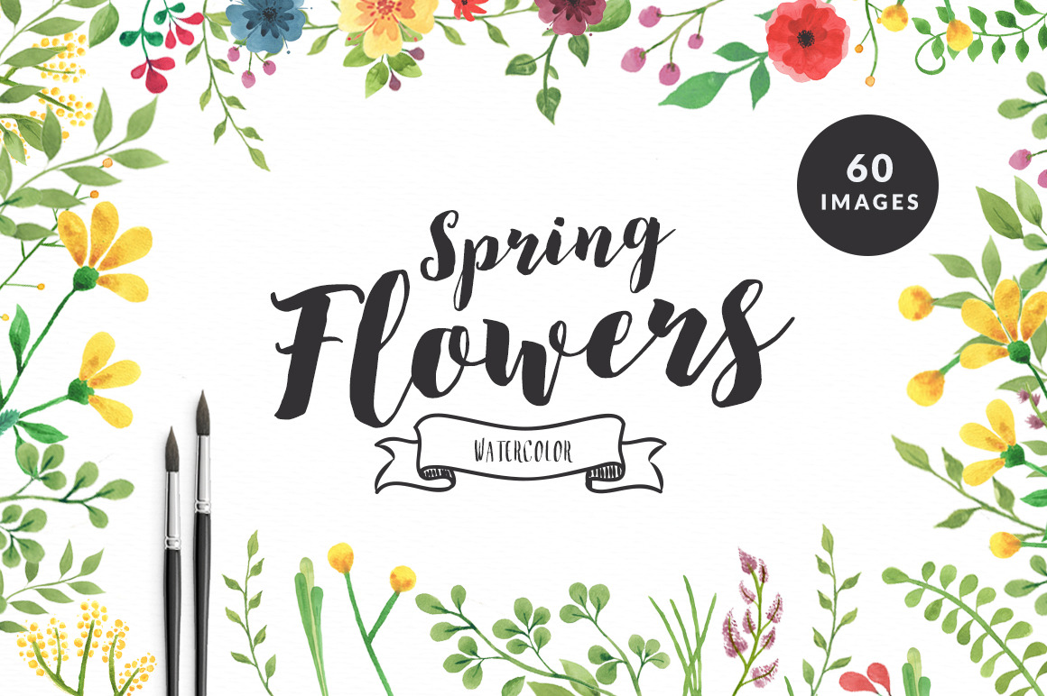 Spring Flowers - Watercolor Set, an Illustration by Slidesmash