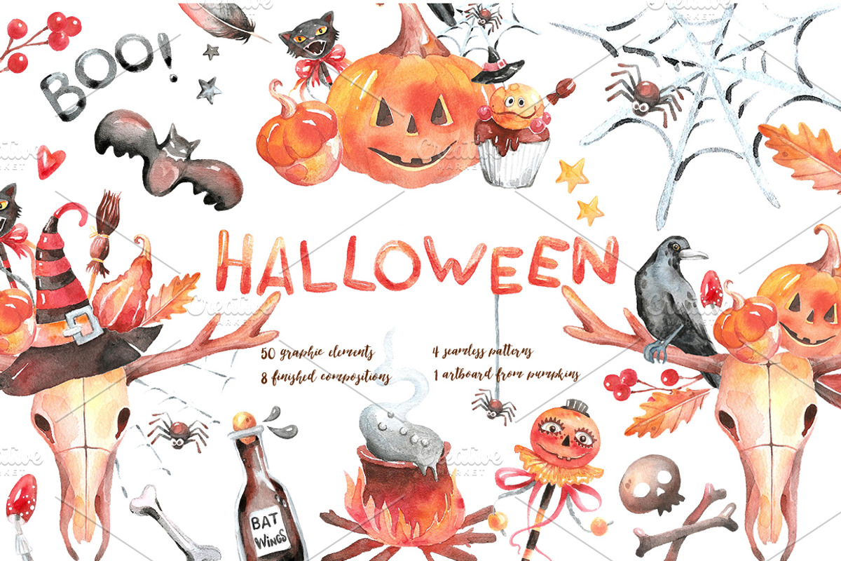 Halloween - watercolor clipart, an Illustration by DigitalDream