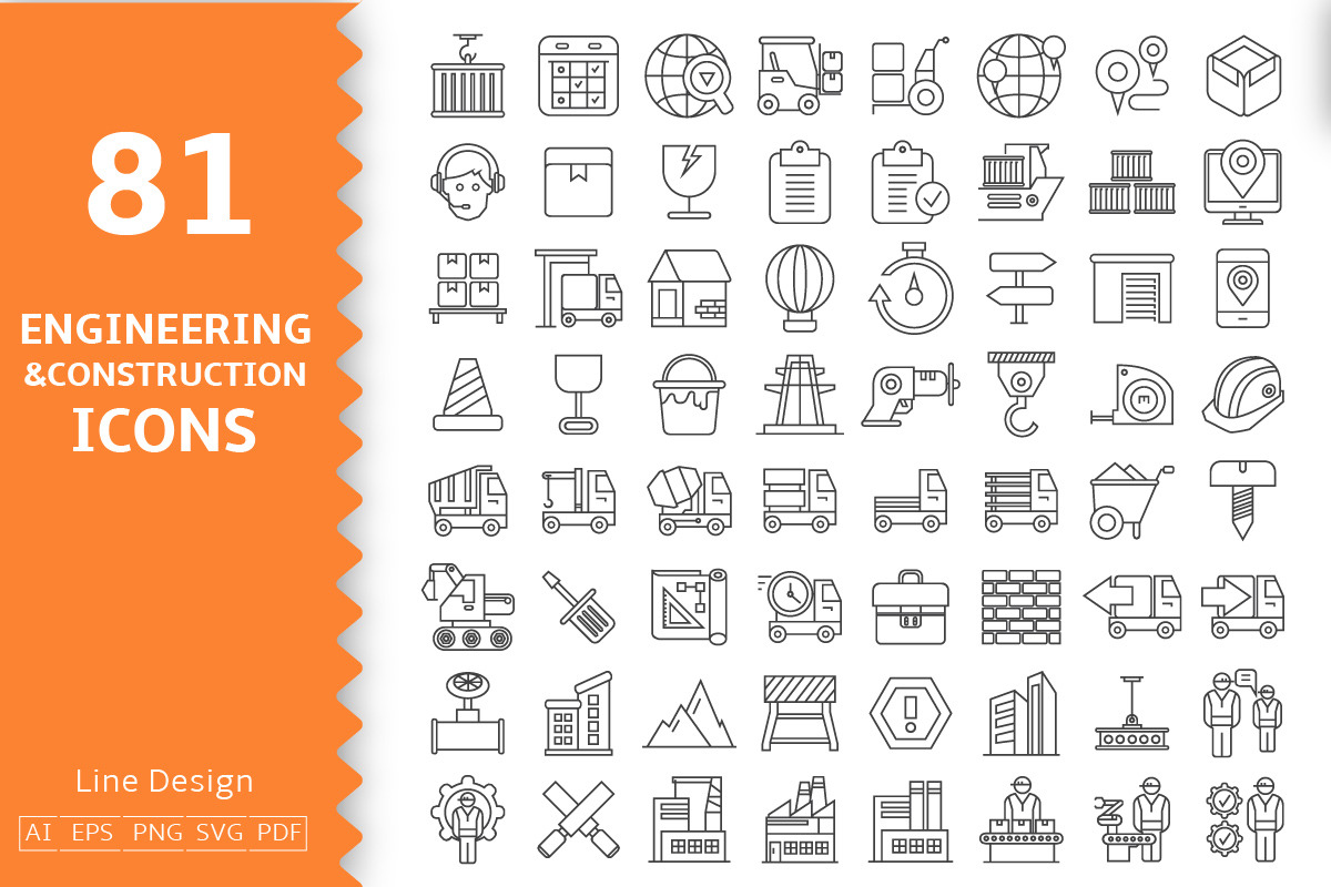 81 Engineering & Construction Icons, an Outline Icon by Designfour