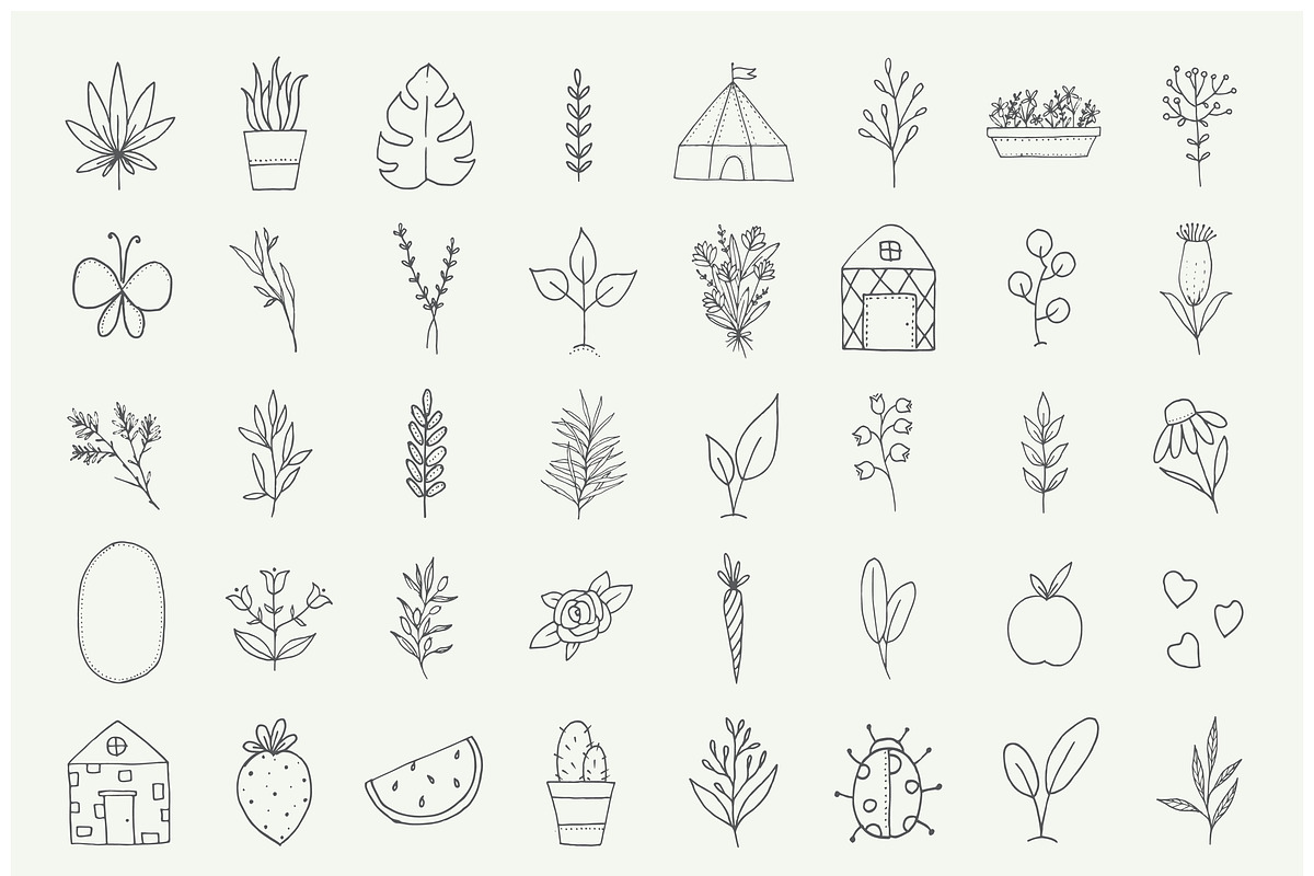Hand drawn nature & plants doodles, an Illustration by Crocus Paperi