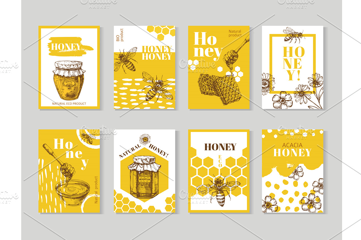 Hand drawn honey posters. Natural, a Background Graphic by Valerie Bodnar