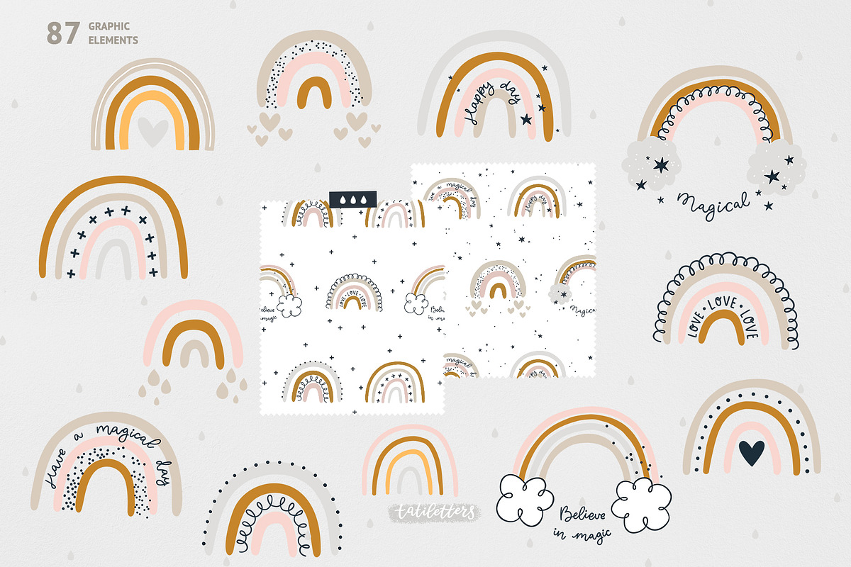 Rainbow Bundle | Clipart & Patterns, an Illustration by tatiletters