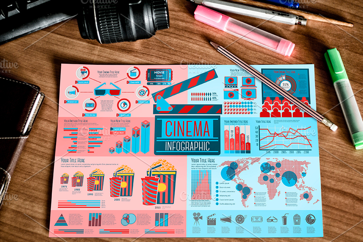 Cinema and Movie Infographics set, an Illustration by Tashal