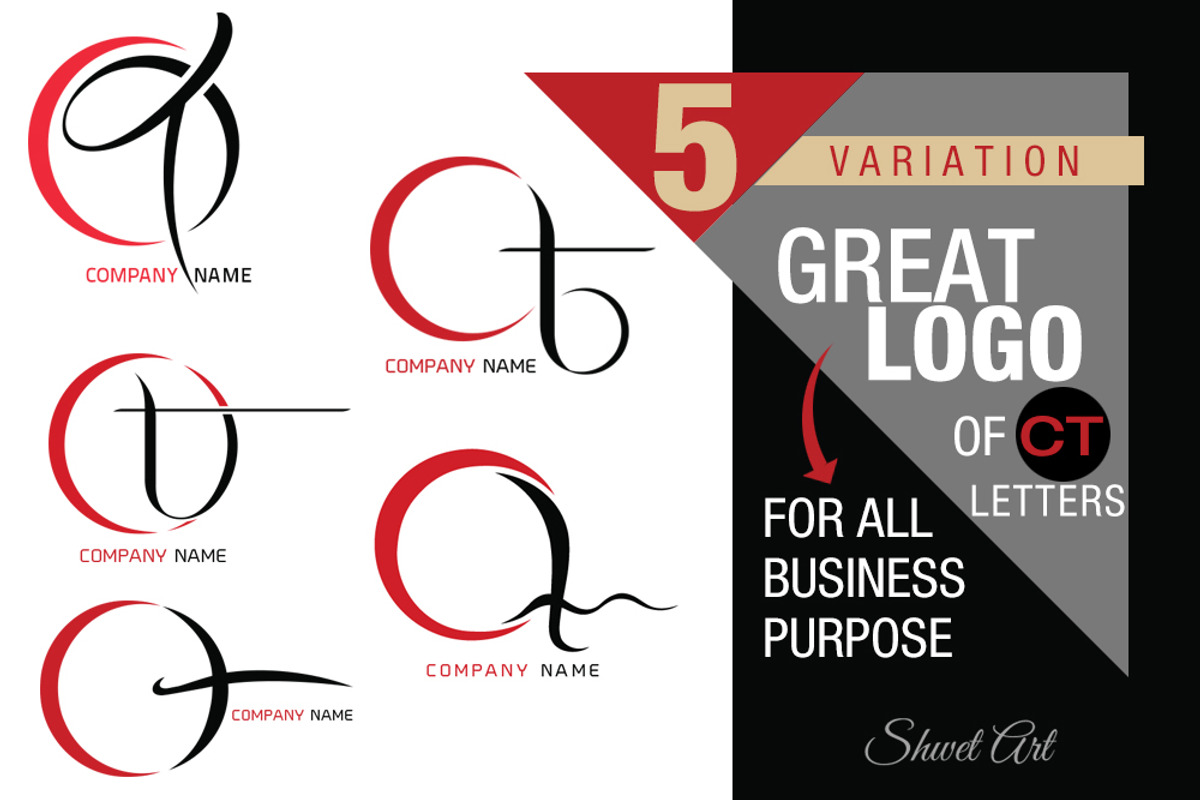 CT letter Logo (5 Varition), a Branding & Logo Template by Shwet Art