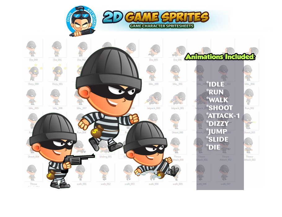 Robber 2D Game Sprites, an Illustration by DionArtworks | Creative Market