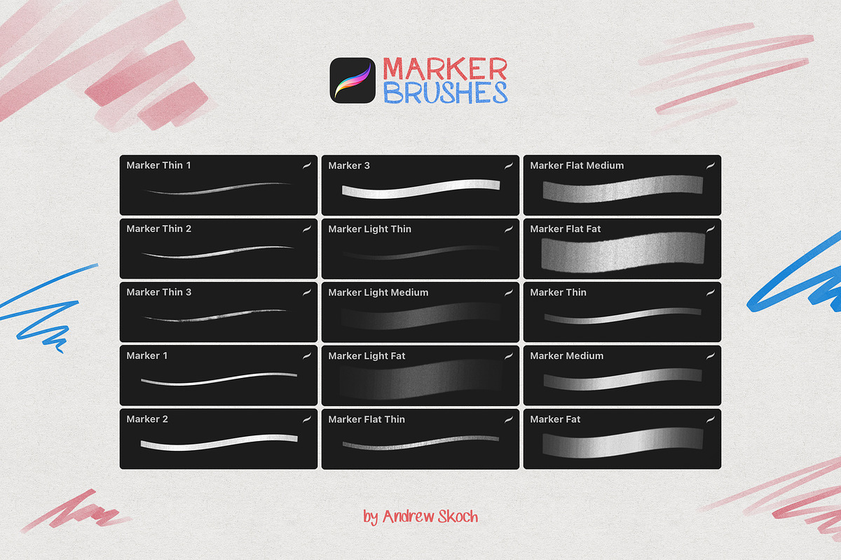 Marker Procreate Brushes, a Brush Add-On by Andrew Skoch Design ...