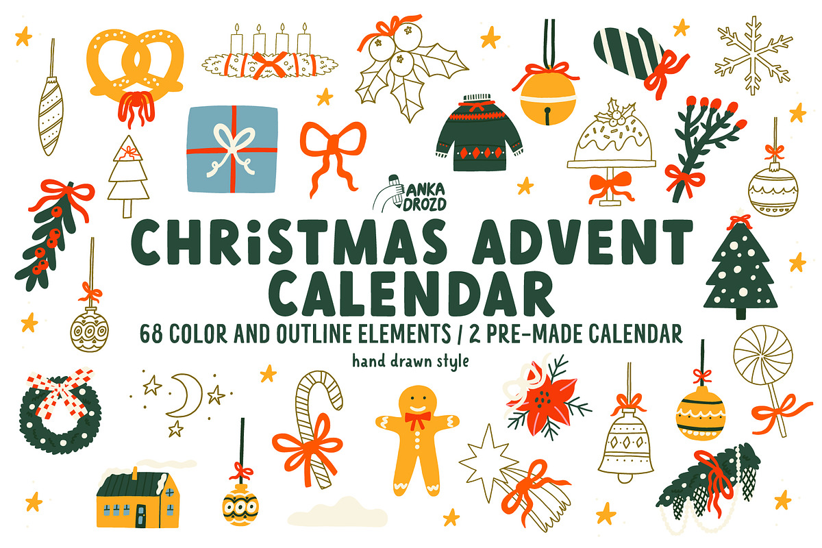 Christmas Advent Calendar Elements, an Object Graphic by AnkaDrozd