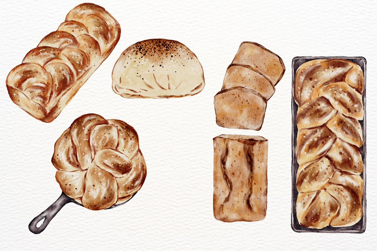 Watercolor Bread Clipart, a Food Illustration by ArtbyHien | Creative ...