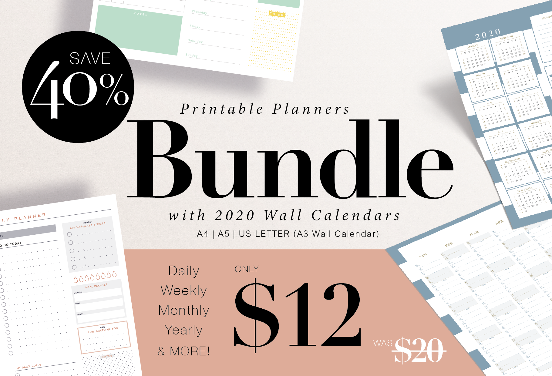 Printable Planners BUNDLE 2020, a Stationery Template by Suphansa