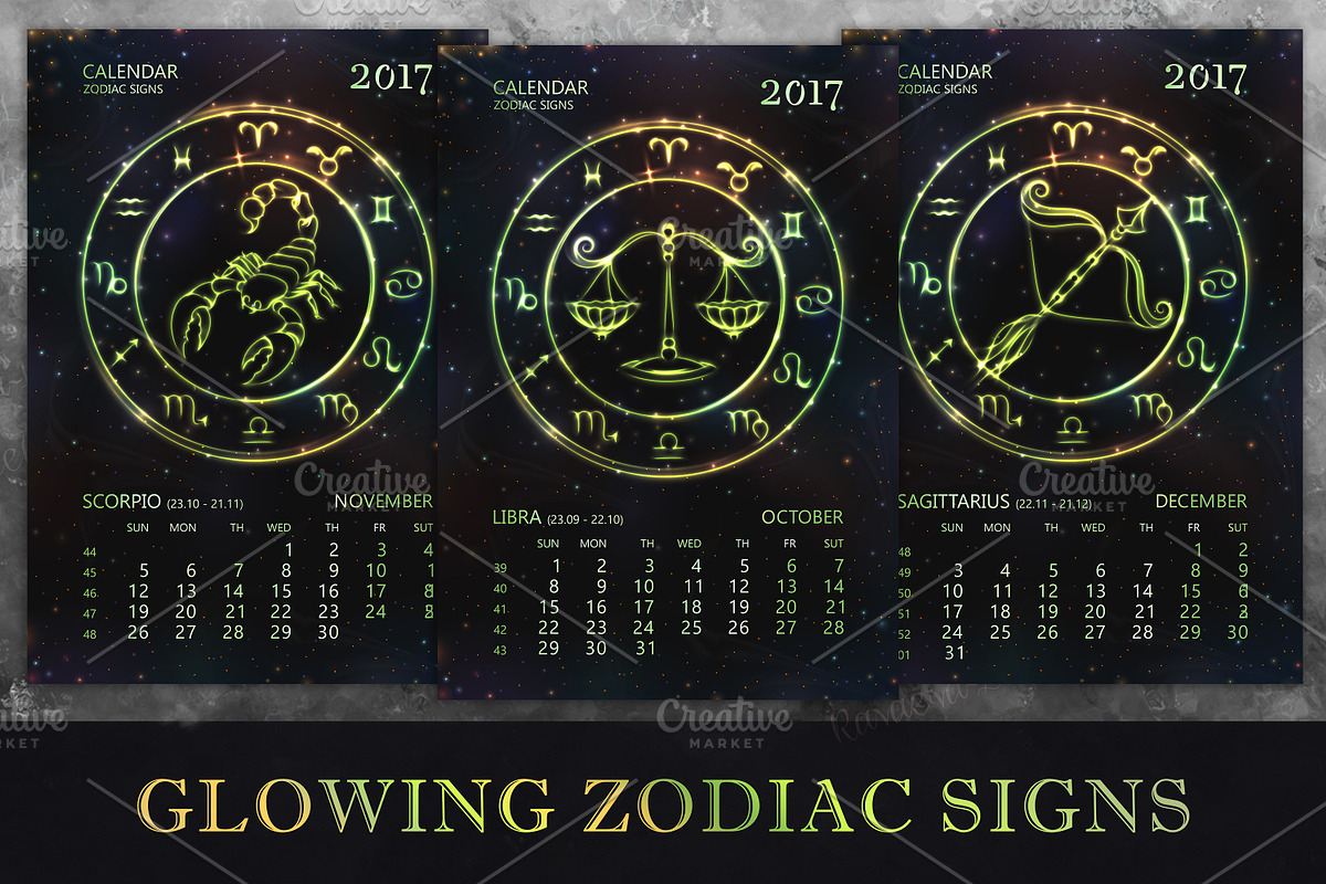 ZODIAC CALENDAR 2017 - green vector, a Texture Illustration by Nadin ...