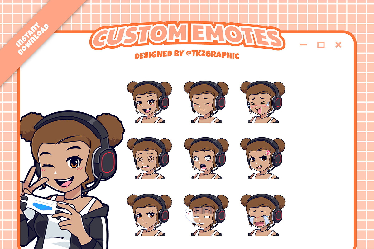 Black Gamer Girl - Custom Emotes, an Emoji Icon by tkzgraphic