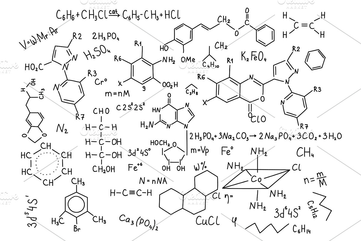 Hand drawn chemistry formulas Science knowledge education, an Education ...
