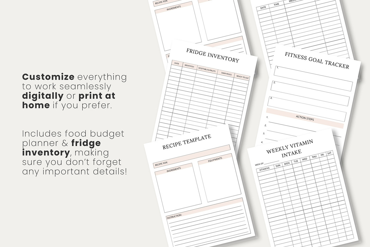 Canva Meal Prep & Health Planner, a Stationery Template by Sky Dore Design