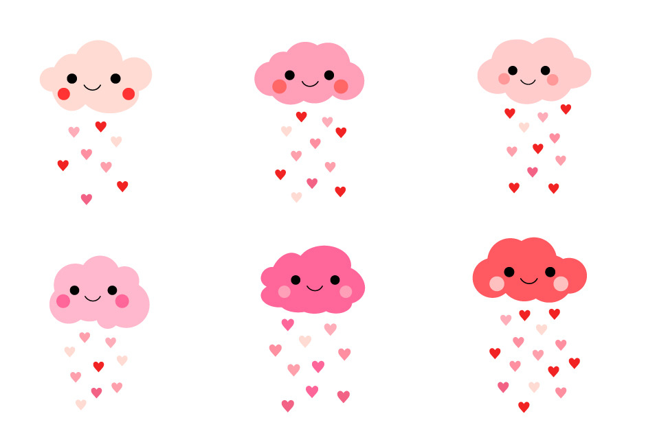 Cute love clouds with hearts clipart, an Illustration by Pravokrugulnik