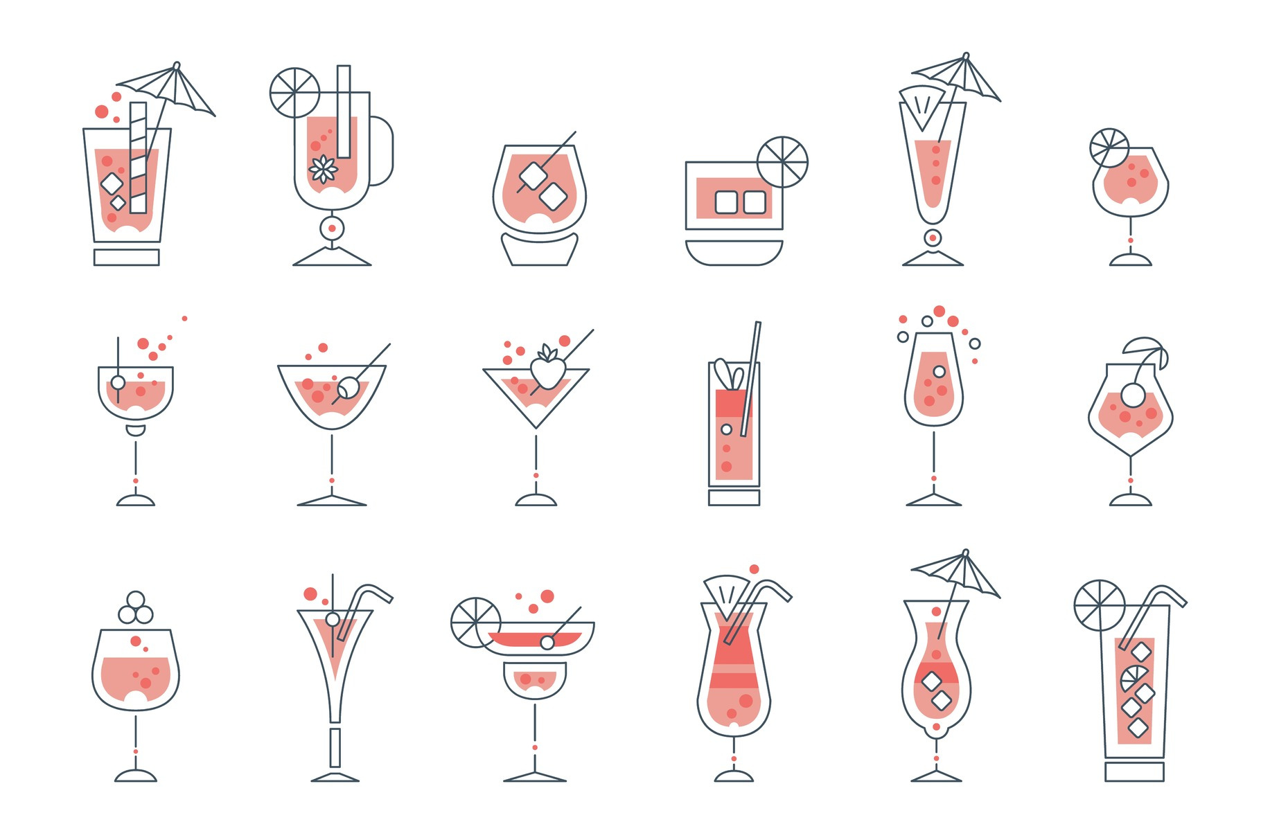 Set of alcoholic cocktails line art | Food Illustrations ~ Creative Market
