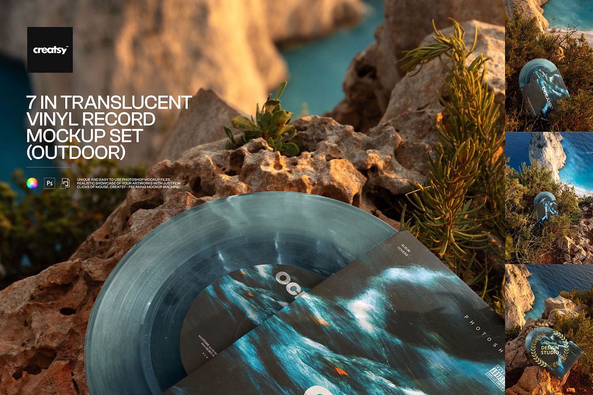 7 in Translucent Vinyl Record Mockup, a Merchandise Mockup by creatsy5