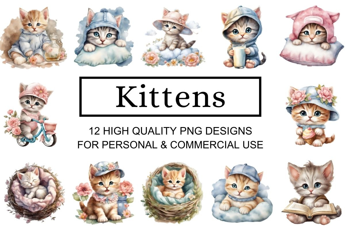 12 Cute Kittens Clipart | Animal Illustrations ~ Creative Market