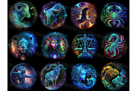 Zodiac signs illustrations set | Object Illustrations ~ Creative Market