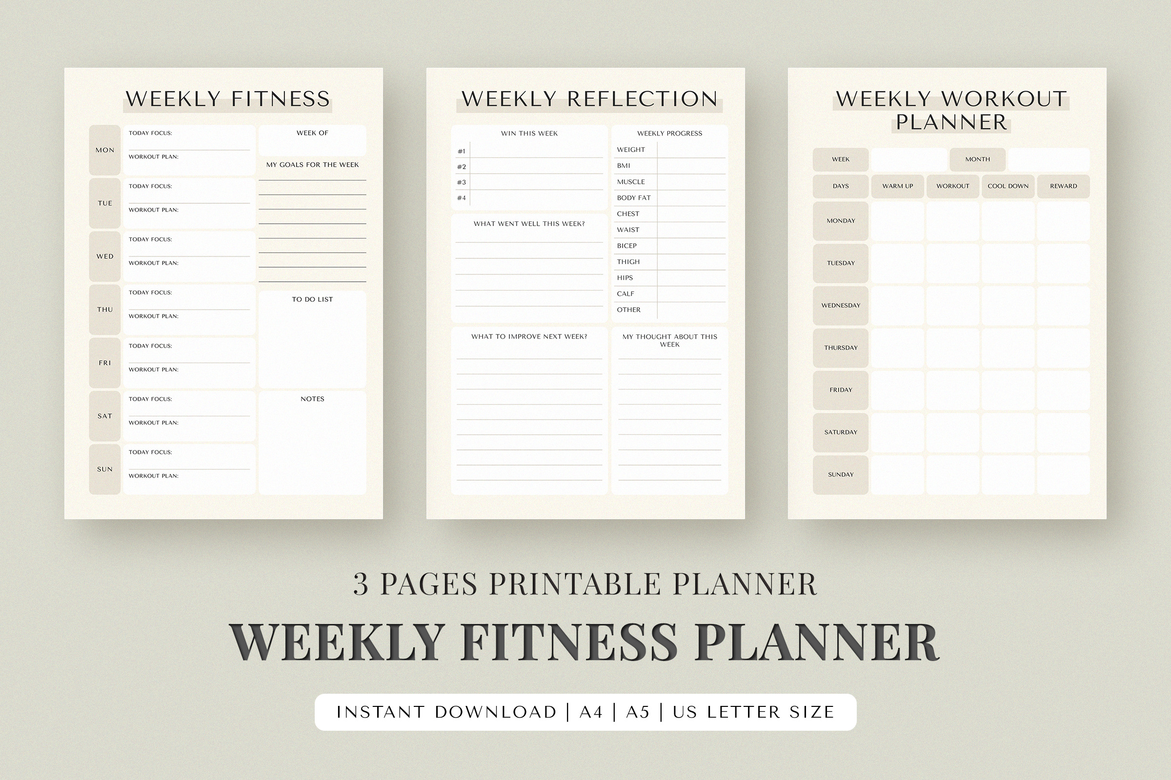 Weekly fitness Printable Planner | | Creative Market