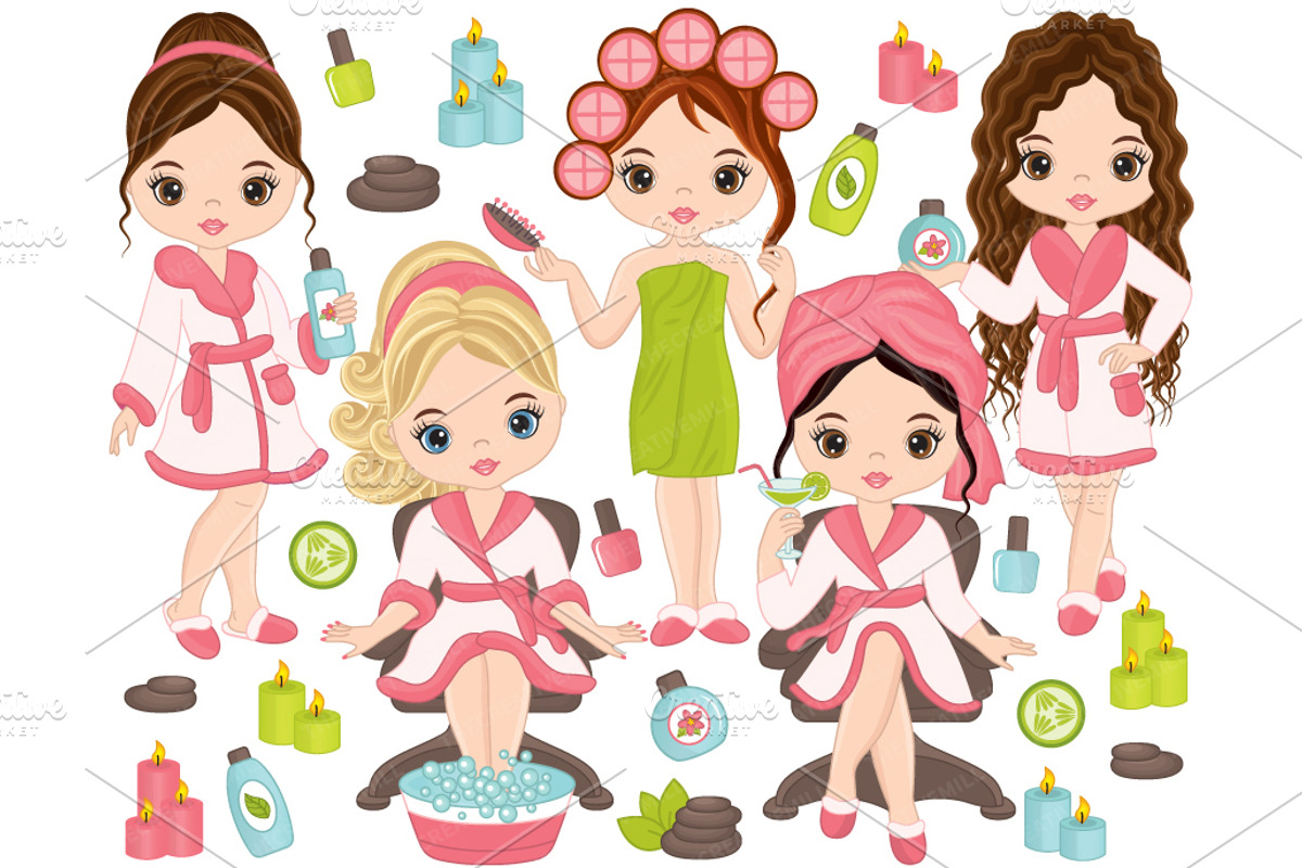 Vector Spa Girls Clipart, an Illustration by TheCreativeMill