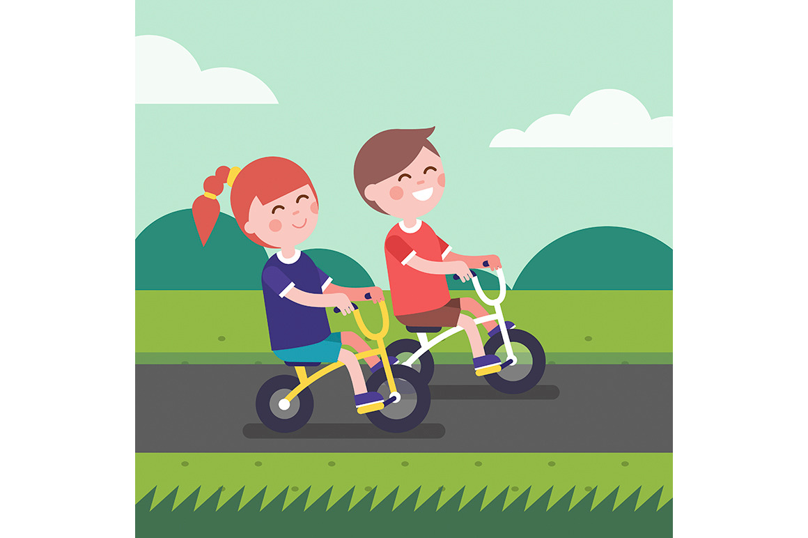 Kids riding bicycle, an Education Illustration by Iconicbestiary