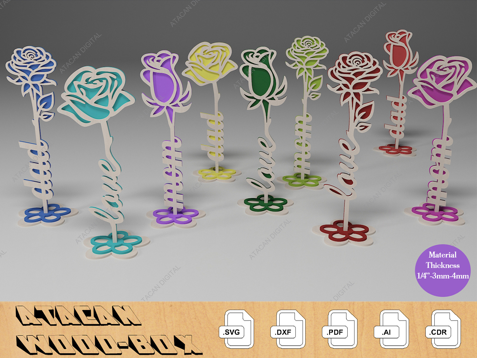 Wood Layer Roses / Laser cut Files, a Graphic by AtacanDigital