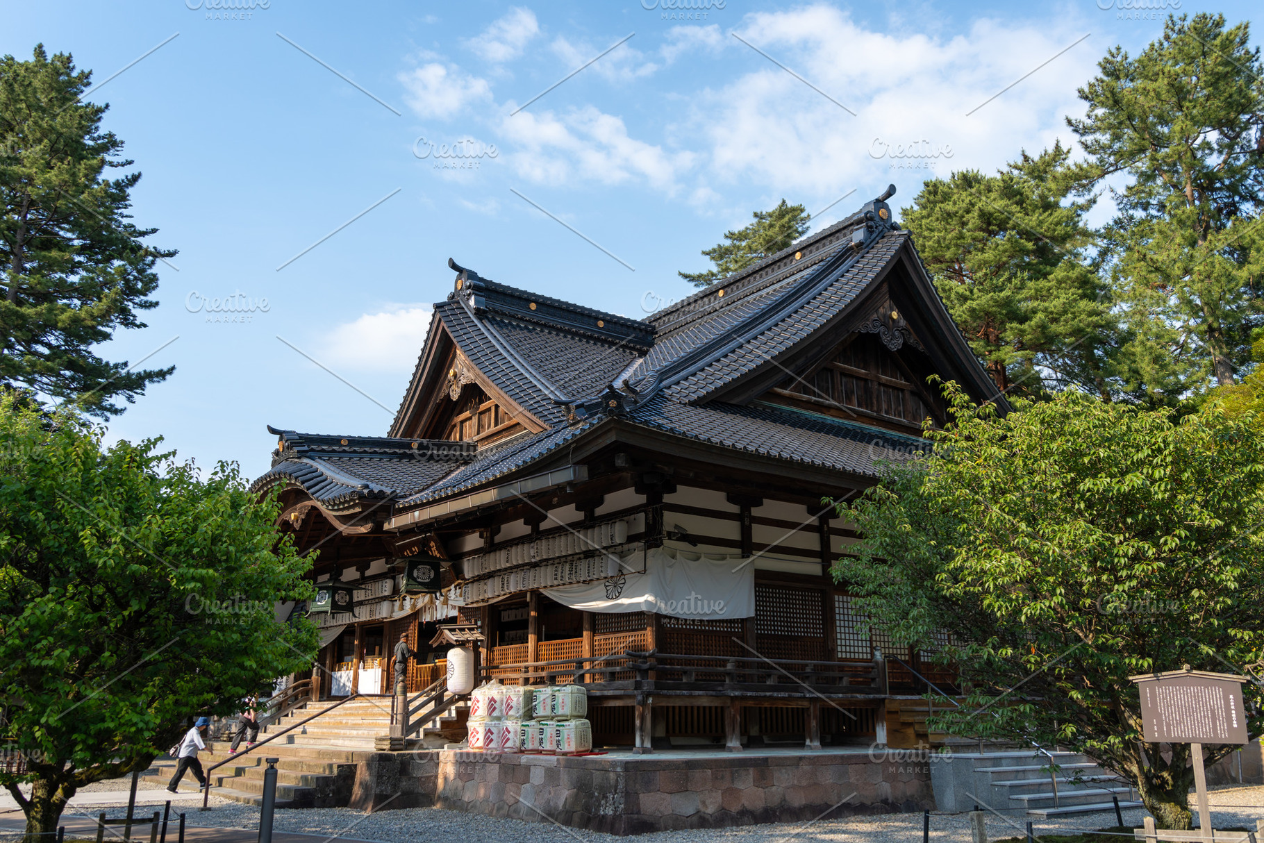 Oyama-jinja Shrine in Kanazawa, Japan under a clear sky, an ...