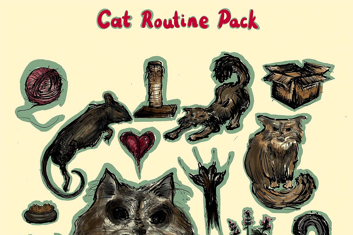 Animal Illustration Cat Routine Pack