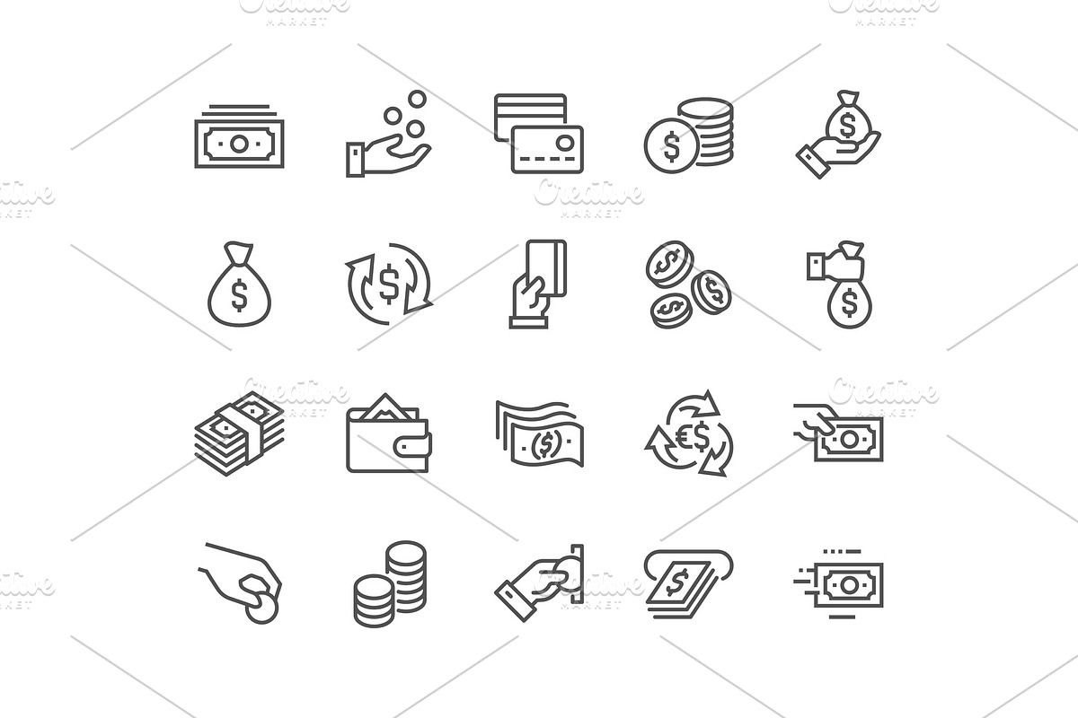 Line Money Icons, a Finance Illustration by Davooda