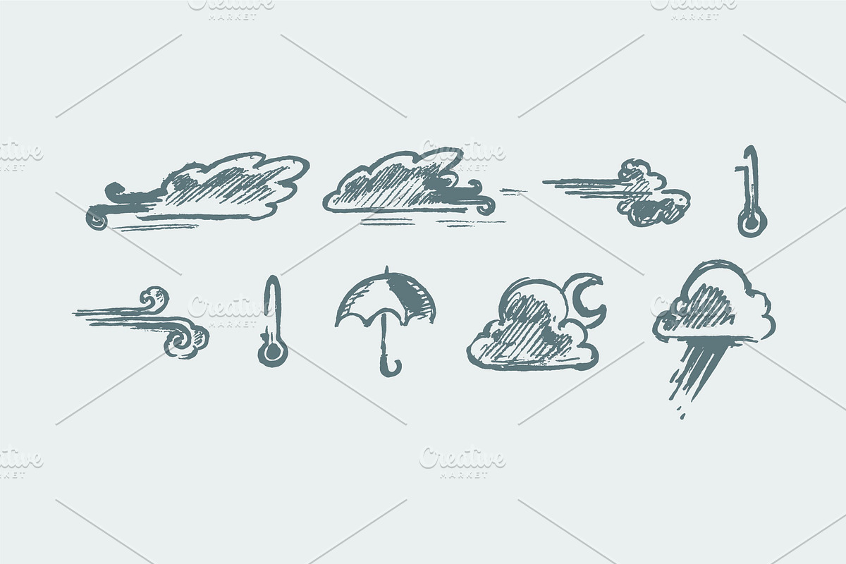 Set of hand drawn weather icons, an Illustration by TheMountBirdStudio