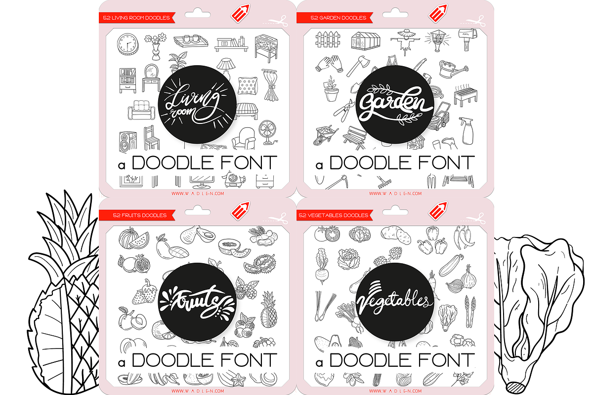 The Doodle Fonts Bundle, a Symbol Font by WADLEN