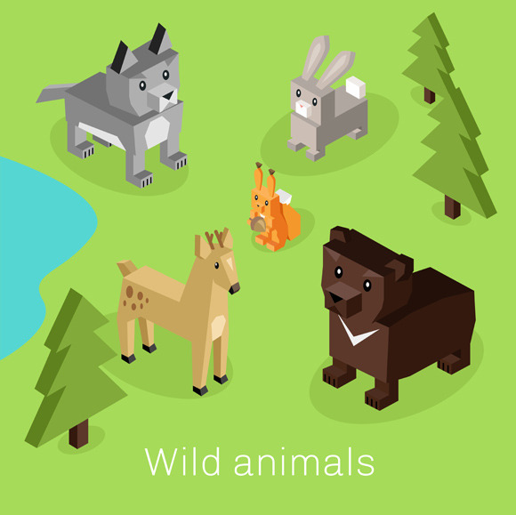 Wild Animal Set Isometric 3d Design | Animal Illustrations ~ Creative ...