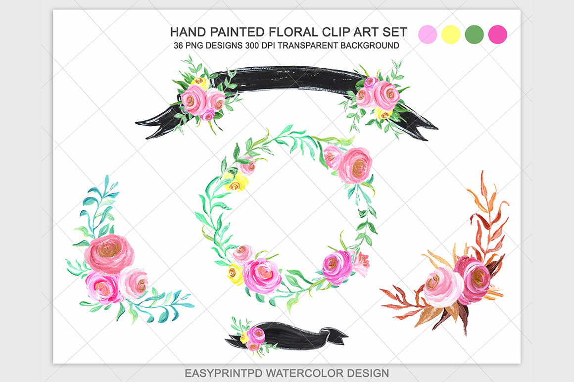 Hand Painted Flowers Clip Art Set, an Illustration by Magic Story Studio