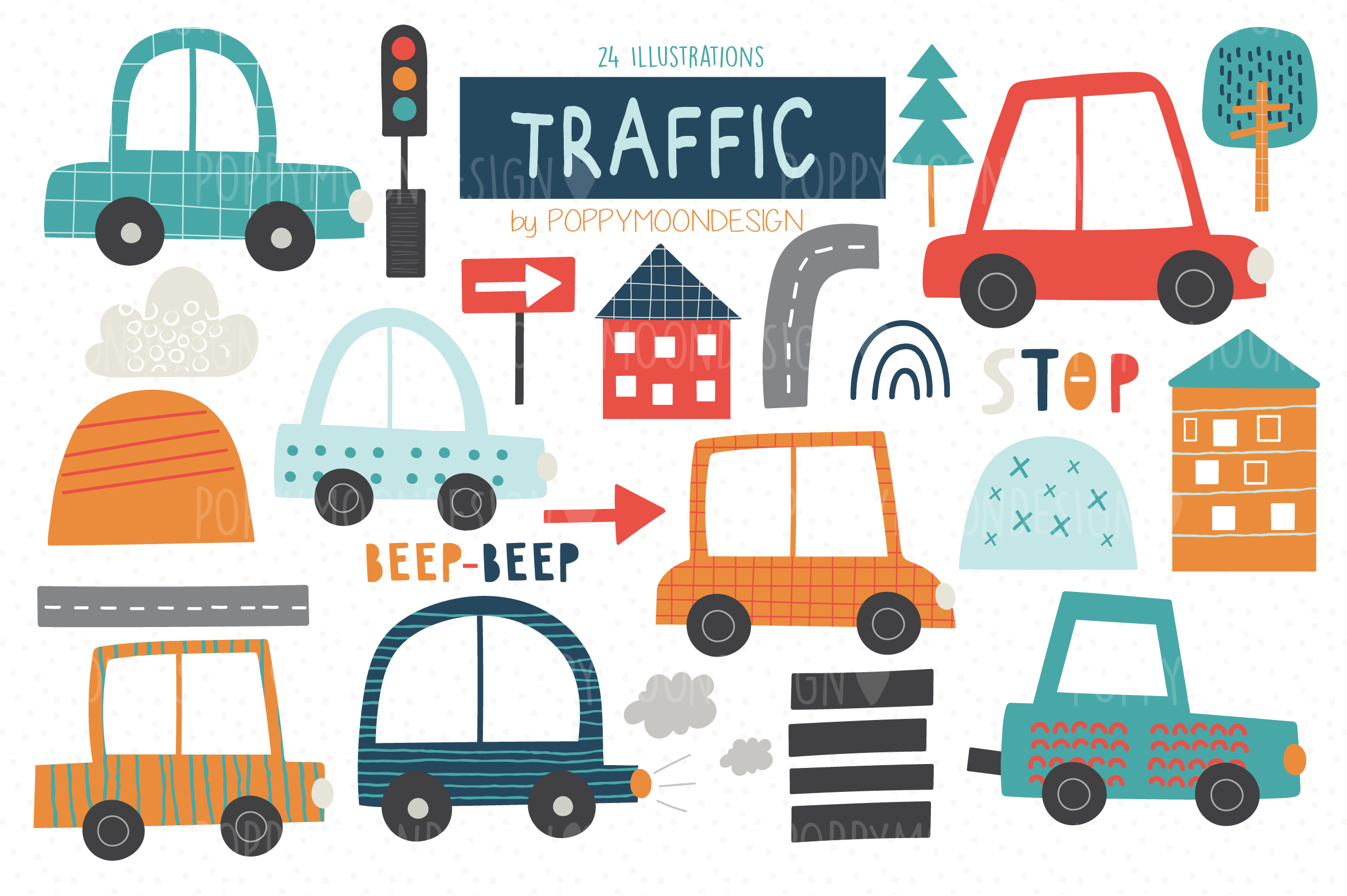 Traffic clipart set, a Decorative Illustration by Poppymoondesign