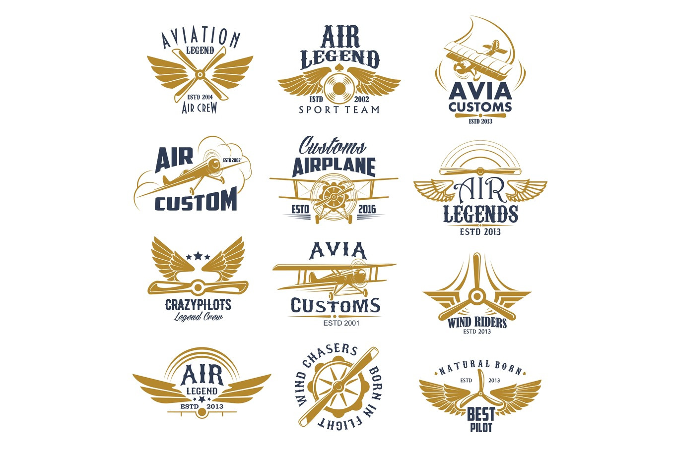 Aviation airplane legend team vector retro icons | Illustrations ...