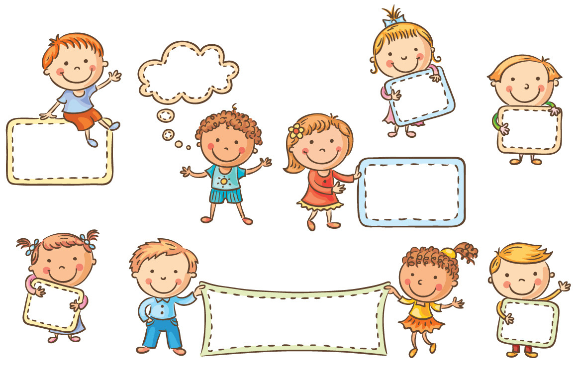 Little cartoon kids with blank signs, an Education Illustration by ...