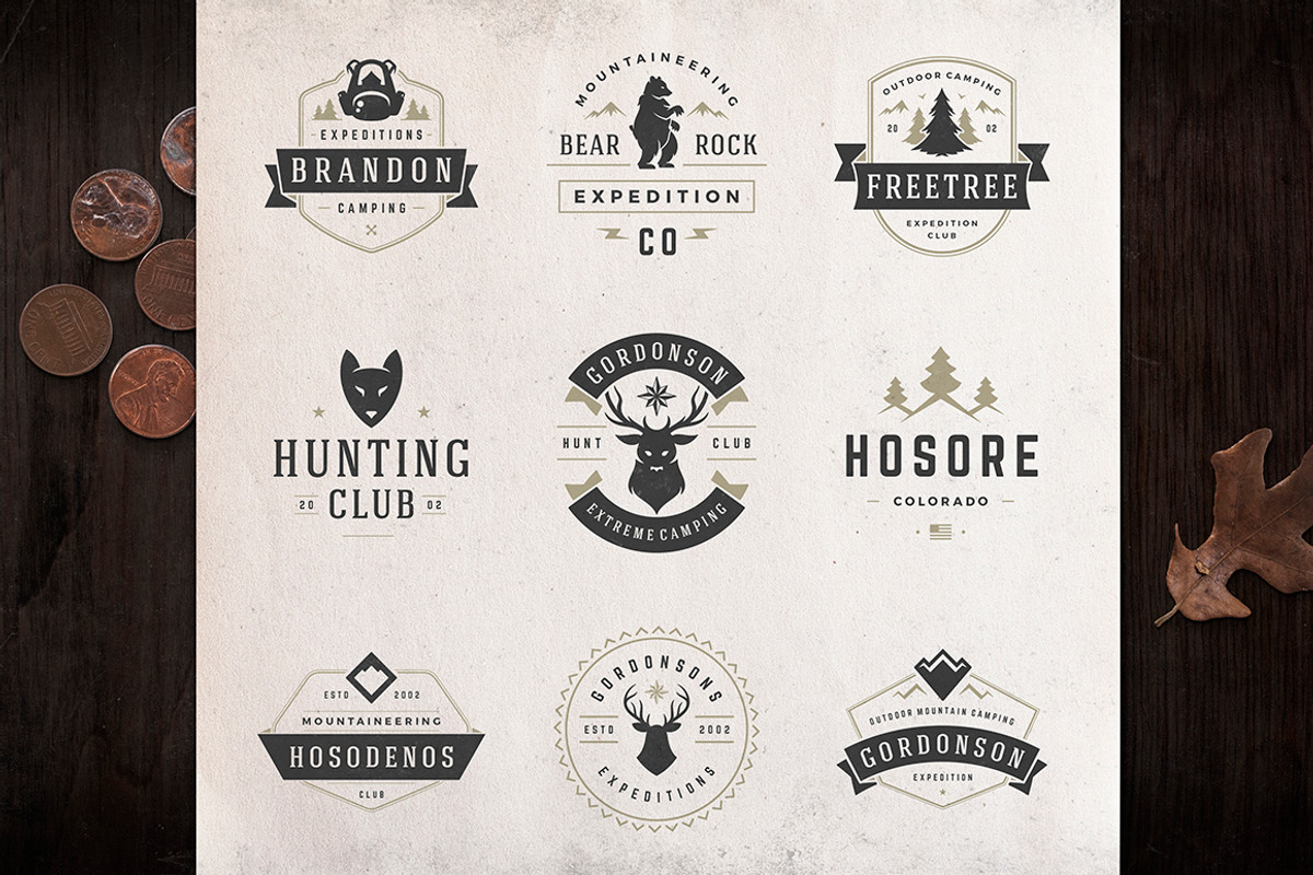 50 Outdoor logos and badges, a Branding & Logo Template by Vasya Kobelev