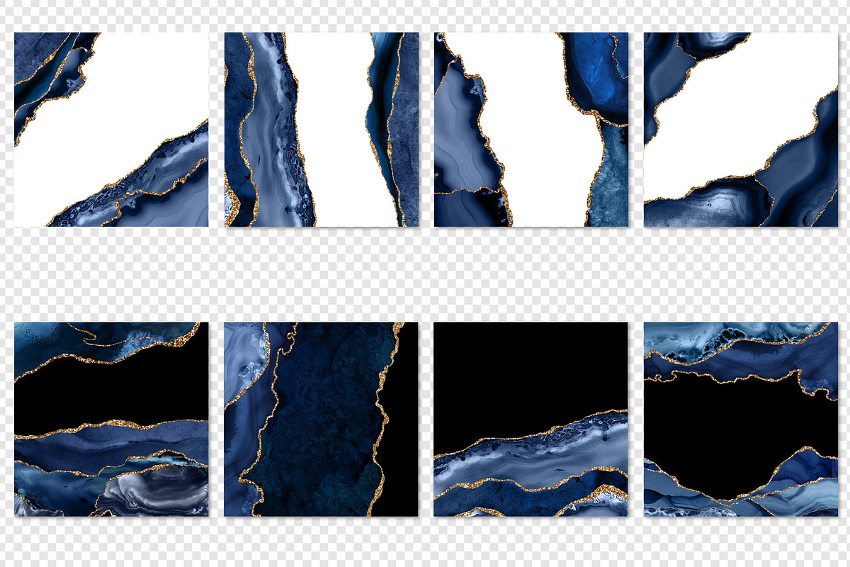 Navy & Gold Agate Borders, a Texture Graphic by Digital Curio