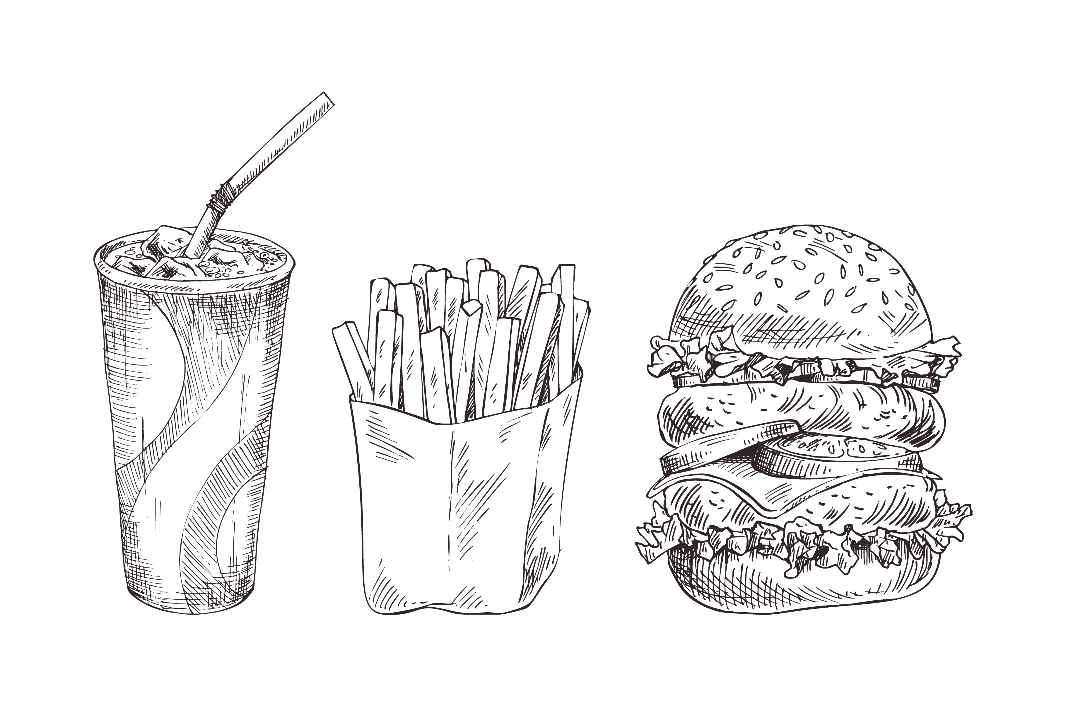 Fast food set hand drawn vector, a Food Illustration by robuart ...