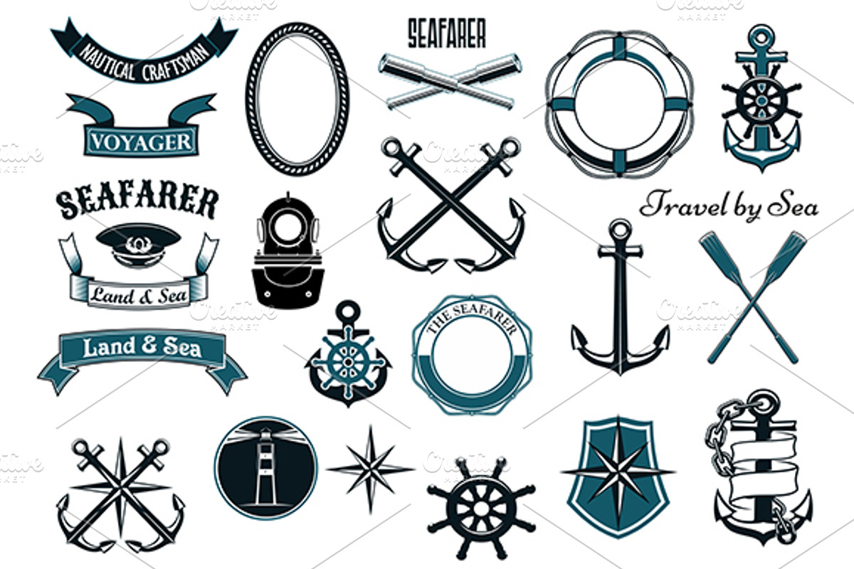 Nautical and marine design elements, a Background Graphic by Vector ...