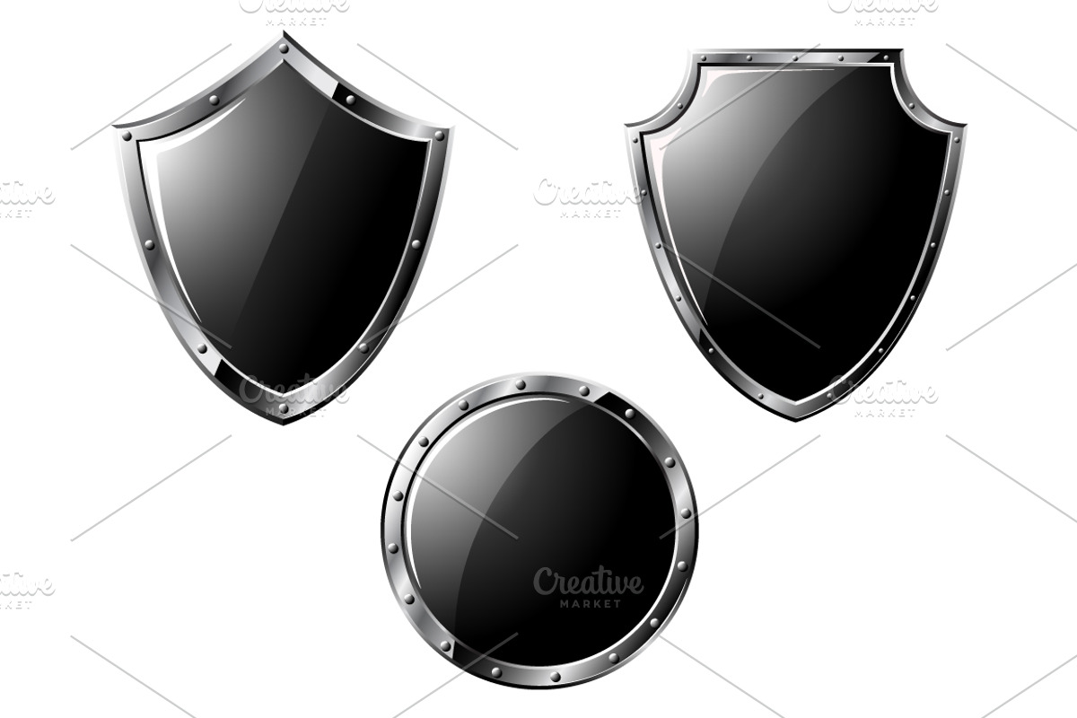 Steel shields vector set, a Decorative Illustration by MSA-Graphics ...