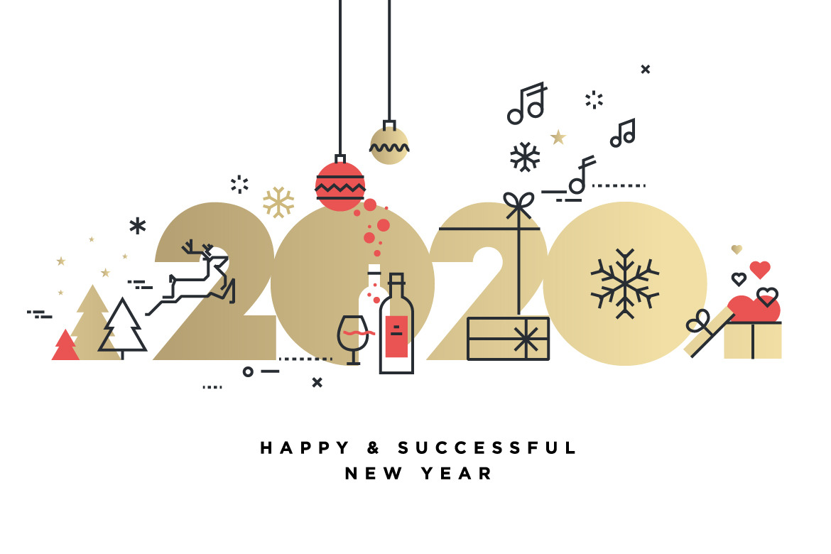 Happy New Year 2020 greeting card, a Decorative Illustration by ...